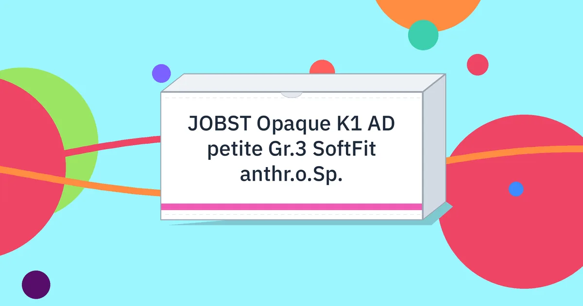 Symbolbild: Packung mit der Aufschrift JOBST Opaque K1 AD petite Gr.3 SoftFit anthr.o.Sp. (PZN 16263658) – Verfügbarkeit und Bezug in Apotheken in Frankfurt am Main