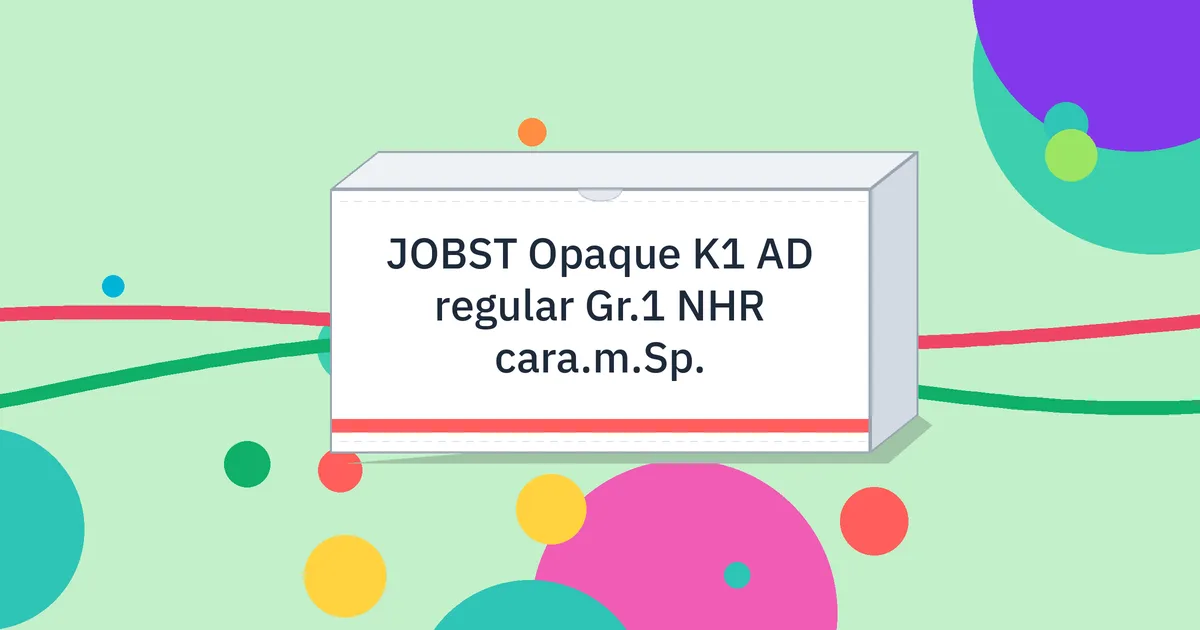 Symbolbild: Packung mit der Aufschrift JOBST Opaque K1 AD regular Gr.1 NHR cara.m.Sp. (PZN 13081141) – Verfügbarkeit und Bezug in Apotheken in Frankfurt am Main