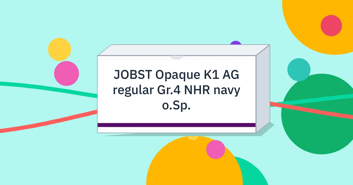 Symbolbild: Packung mit der Aufschrift JOBST Opaque K1 AG regular Gr.4 NHR navy o.Sp. (PZN 13095203) – Verfügbarkeit und Bezug in Apotheken in Frankfurt am Main