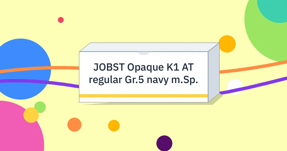 Symbolbild: Packung mit der Aufschrift JOBST Opaque K1 AT regular Gr.5 navy m.Sp. (PZN 13106993) – Verfügbarkeit und Bezug in Apotheken in Frankfurt am Main