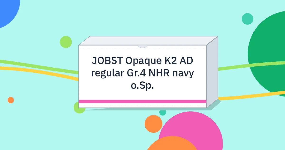 Symbolbild: Packung mit der Aufschrift JOBST Opaque K2 AD regular Gr.4 NHR navy o.Sp. (PZN 13111422) – Verfügbarkeit und Bezug in Apotheken in Frankfurt am Main