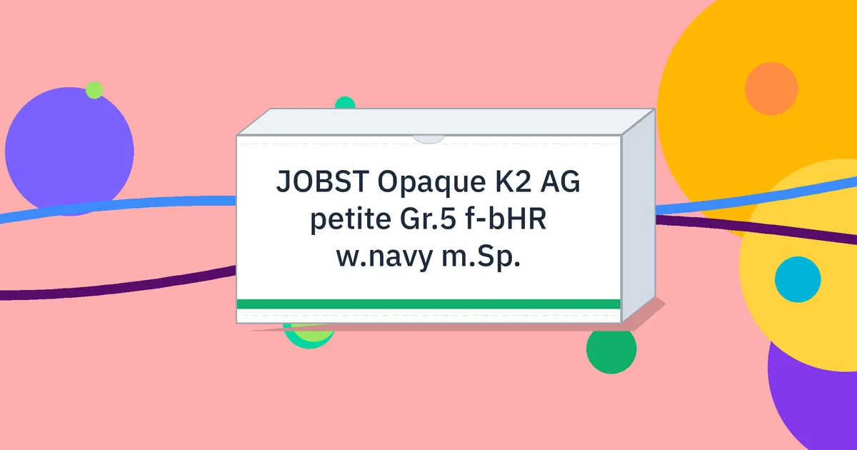 Symbolbild: Packung mit der Aufschrift JOBST Opaque K2 AG petite Gr.5 f-bHR w.navy m.Sp. (PZN 13160745) – Verfügbarkeit und Bezug in Apotheken in Frankfurt am Main