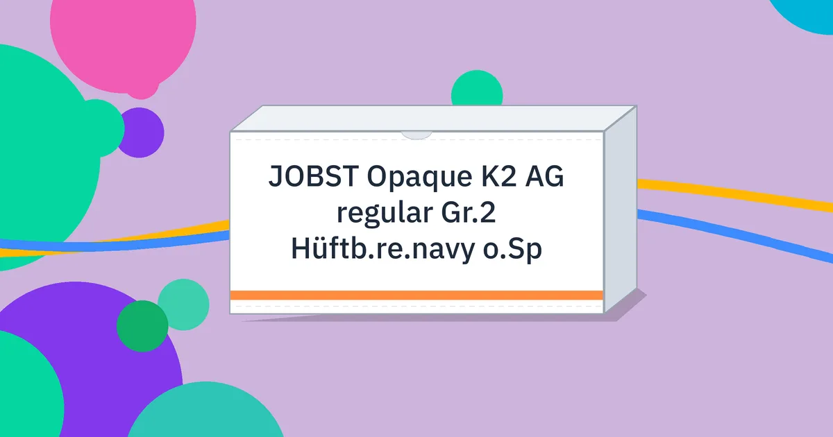 Symbolbild: Packung mit der Aufschrift JOBST Opaque K2 AG regular Gr.2 Hüftb.re.navy o.Sp (PZN 13117583) – Verfügbarkeit und Bezug in Apotheken in Frankfurt am Main