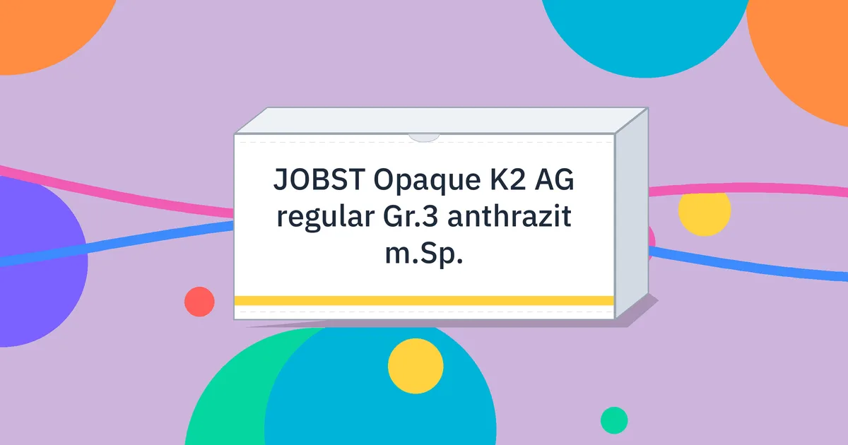 Symbolbild: Packung mit der Aufschrift JOBST Opaque K2 AG regular Gr.3 anthrazit m.Sp. (PZN 16282868) – Verfügbarkeit und Bezug in Apotheken in Frankfurt am Main