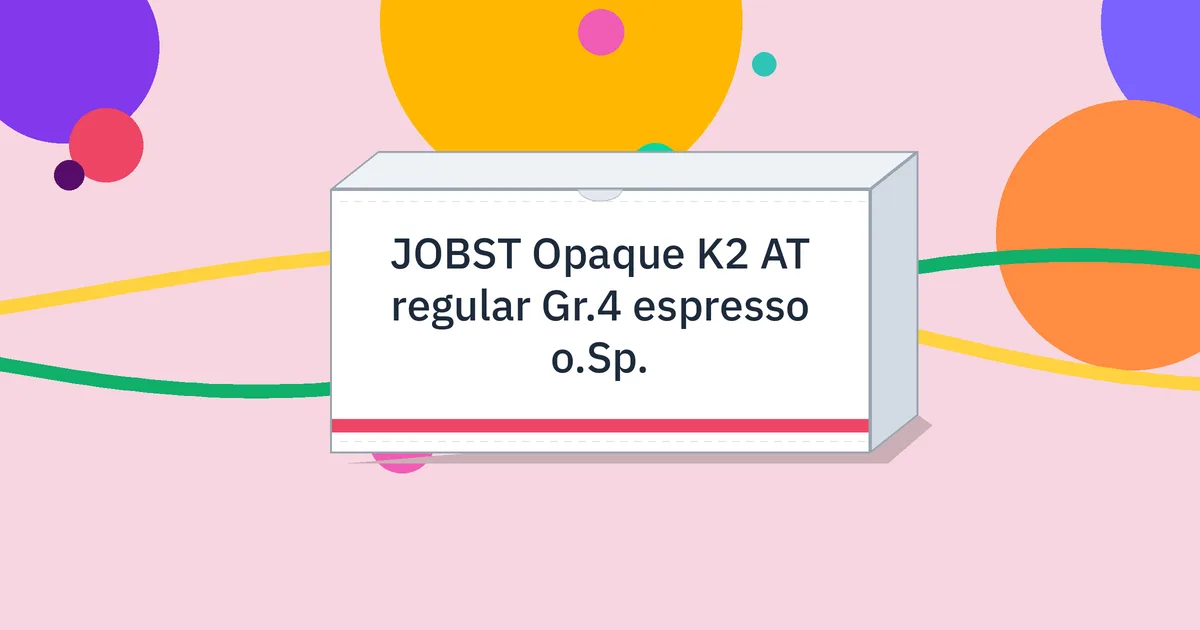 Symbolbild: Packung mit der Aufschrift JOBST Opaque K2 AT regular Gr.4 espresso o.Sp. (PZN 16289988) – Verfügbarkeit und Bezug in Apotheken in Frankfurt am Main