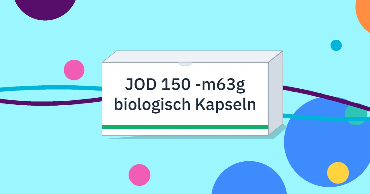 Symbolbild: Packung mit der Aufschrift JOD 150 -m63g biologisch Kapseln (PZN 17965380) – Verfügbarkeit und Bezug in Apotheken in Frankfurt am Main