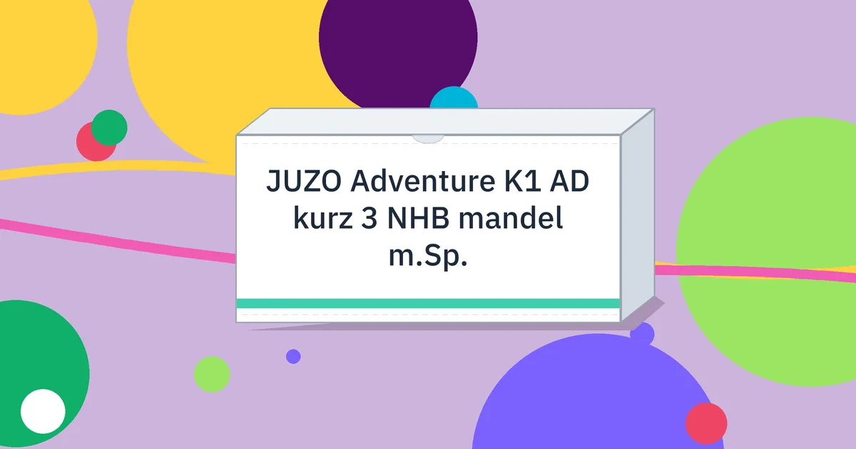 Symbolbild: Packung mit der Aufschrift JUZO Adventure K1 AD kurz 3 NHB mandel m.Sp. (PZN 14975107) – Verfügbarkeit und Bezug in Apotheken in Frankfurt am Main