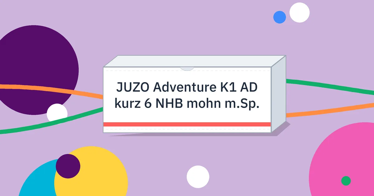 Symbolbild: Packung mit der Aufschrift JUZO Adventure K1 AD kurz 6 NHB mohn m.Sp. (PZN 14975343) – Verfügbarkeit und Bezug in Apotheken in Frankfurt am Main
