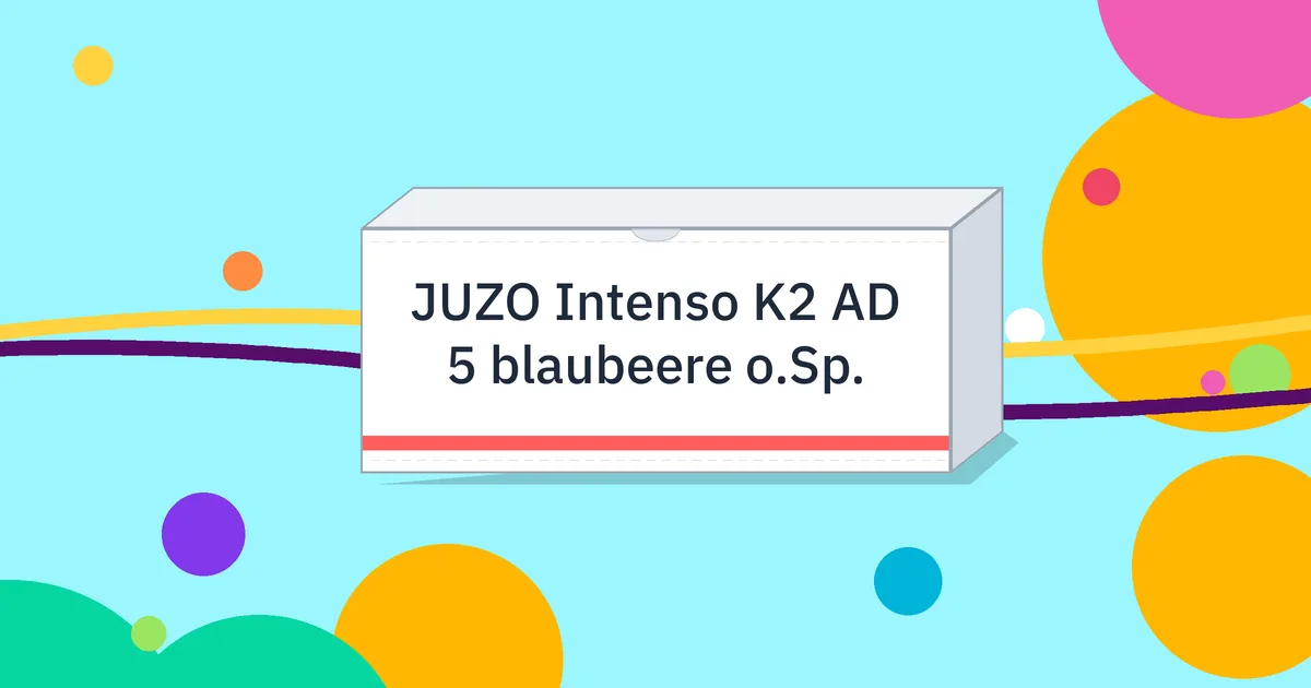 Symbolbild: Packung mit der Aufschrift JUZO Intenso K2 AD 5 blaubeere o.Sp. (PZN 18616954) – Verfügbarkeit und Bezug in Apotheken in Frankfurt am Main