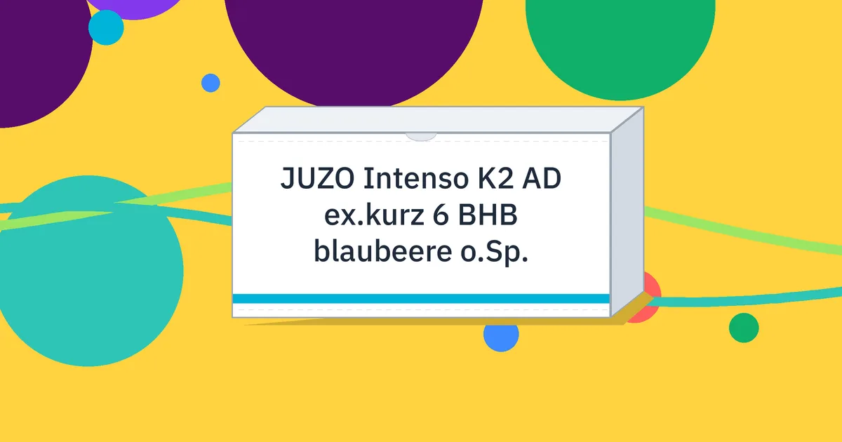 Symbolbild: Packung mit der Aufschrift JUZO Intenso K2 AD ex.kurz 6 BHB blaubeere o.Sp. (PZN 18625717) – Verfügbarkeit und Bezug in Apotheken in Frankfurt am Main