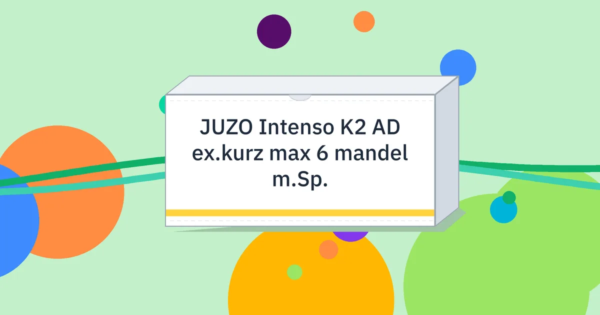 Symbolbild: Packung mit der Aufschrift JUZO Intenso K2 AD ex.kurz max 6 mandel m.Sp. (PZN 18607010) – Verfügbarkeit und Bezug in Apotheken in Frankfurt am Main