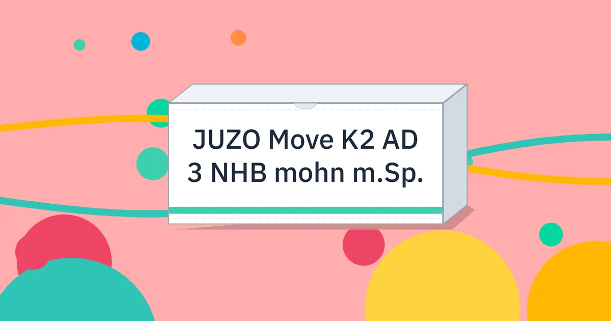 Symbolbild: Packung mit der Aufschrift JUZO Move K2 AD 3 NHB mohn m.Sp. (PZN 18539107) – Verfügbarkeit und Bezug in Apotheken in Frankfurt am Main