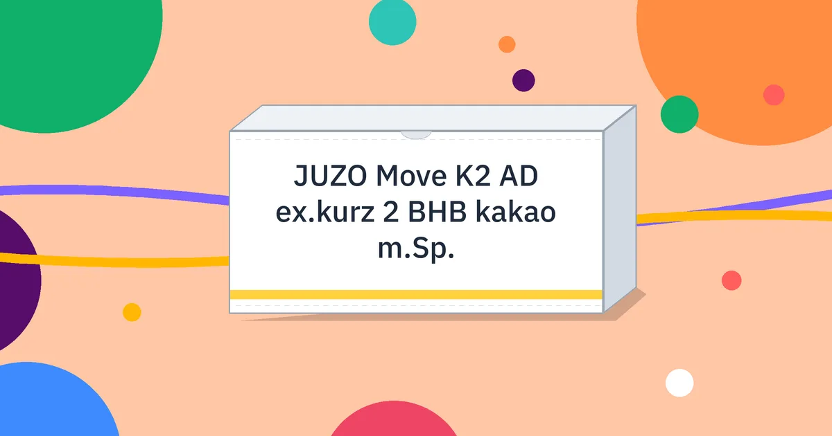 Symbolbild: Packung mit der Aufschrift JUZO Move K2 AD ex.kurz 2 BHB kakao m.Sp. (PZN 18542078) – Verfügbarkeit und Bezug in Apotheken in Frankfurt am Main