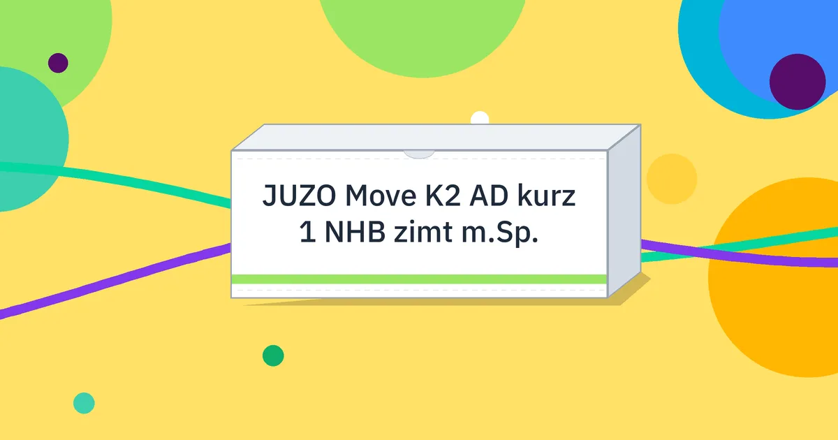 Symbolbild: Packung mit der Aufschrift JUZO Move K2 AD kurz 1 NHB zimt m.Sp. (PZN 18508667) – Verfügbarkeit und Bezug in Apotheken in Frankfurt am Main