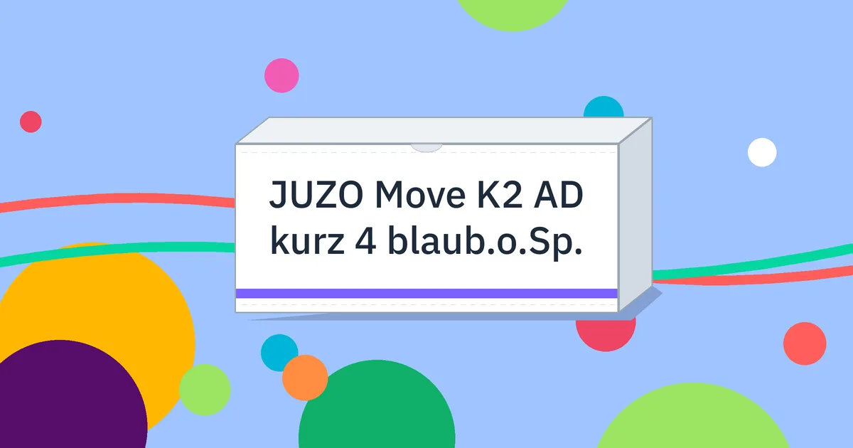 Symbolbild: Packung mit der Aufschrift JUZO Move K2 AD kurz 4 blaub.o.Sp. (PZN 18540820) – Verfügbarkeit und Bezug in Apotheken in Frankfurt am Main