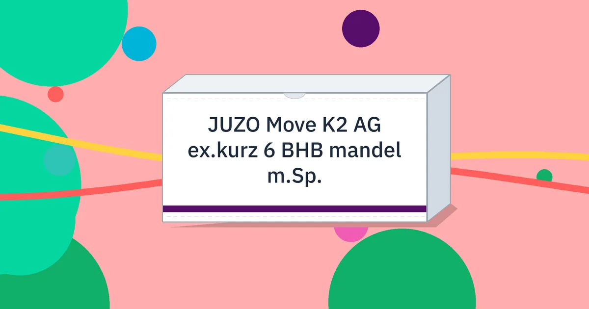 Symbolbild: Packung mit der Aufschrift JUZO Move K2 AG ex.kurz 6 BHB mandel m.Sp. (PZN 16637515) – Verfügbarkeit und Bezug in Apotheken in Frankfurt am Main