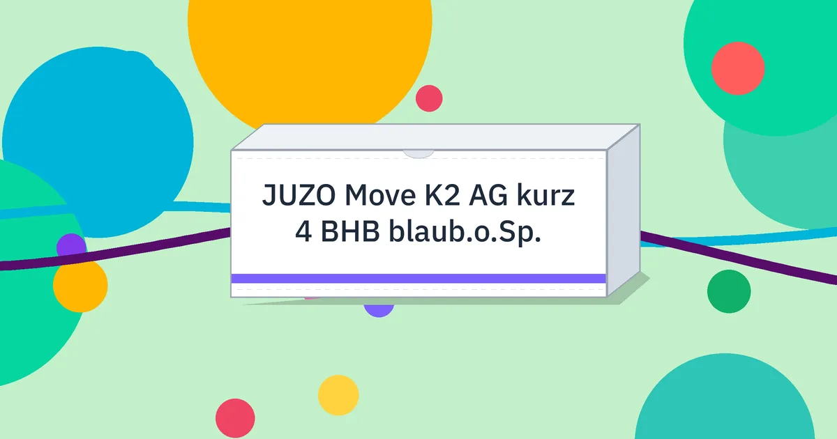 Symbolbild: Packung mit der Aufschrift JUZO Move K2 AG kurz 4 BHB blaub.o.Sp. (PZN 18561696) – Verfügbarkeit und Bezug in Apotheken in Frankfurt am Main