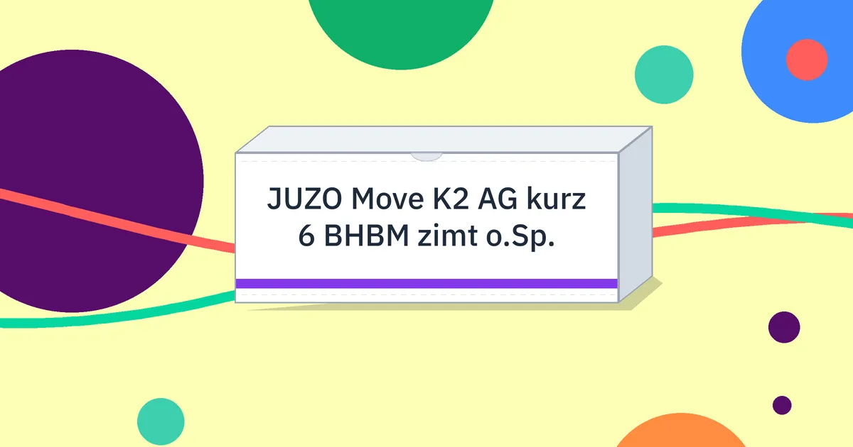 Symbolbild: Packung mit der Aufschrift JUZO Move K2 AG kurz 6 BHBM zimt o.Sp. (PZN 18530595) – Verfügbarkeit und Bezug in Apotheken in Frankfurt am Main