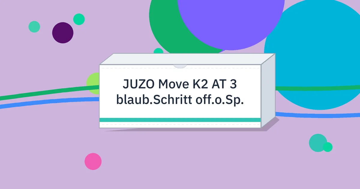 Symbolbild: Packung mit der Aufschrift JUZO Move K2 AT 3 blaub.Schritt off.o.Sp. (PZN 20669797) – Verfügbarkeit und Bezug in Apotheken in Frankfurt am Main