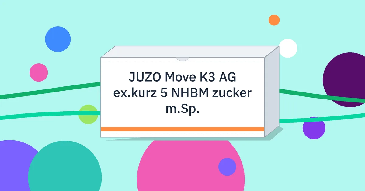Symbolbild: Packung mit der Aufschrift JUZO Move K3 AG ex.kurz 5 NHBM zucker m.Sp. (PZN 18582600) – Verfügbarkeit und Bezug in Apotheken in Frankfurt am Main