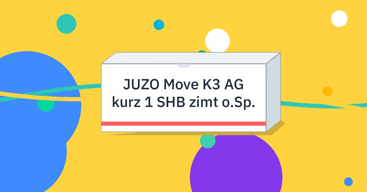 Symbolbild: Packung mit der Aufschrift JUZO Move K3 AG kurz 1 SHB zimt o.Sp. (PZN 18581322) – Verfügbarkeit und Bezug in Apotheken in Frankfurt am Main