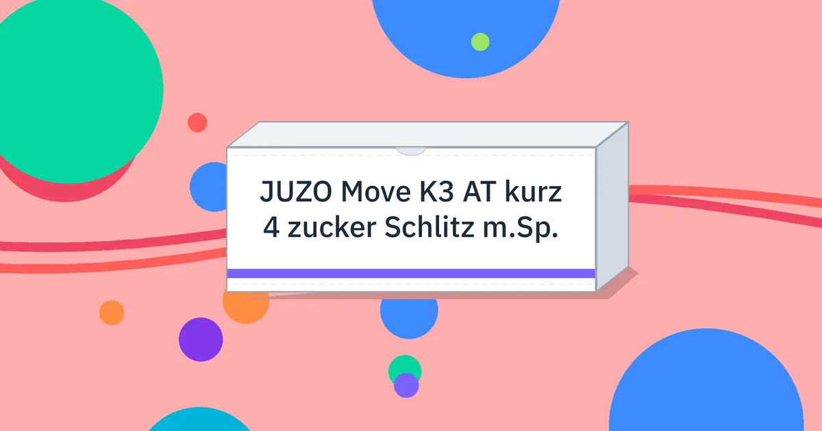 Symbolbild: Packung mit der Aufschrift JUZO Move K3 AT kurz 4 zucker Schlitz m.Sp. (PZN 20683969) – Verfügbarkeit und Bezug in Apotheken in Frankfurt am Main