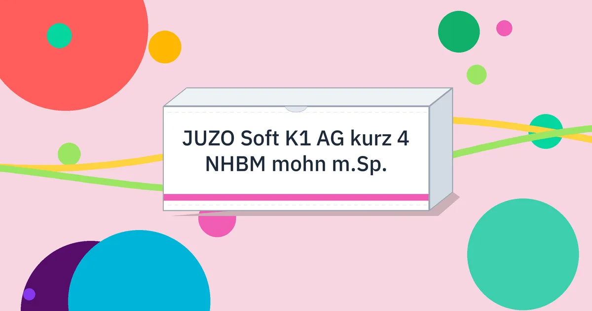 Symbolbild: Packung mit der Aufschrift JUZO Soft K1 AG kurz 4 NHBM mohn m.Sp. (PZN 15000023) – Verfügbarkeit und Bezug in Apotheken in Frankfurt am Main