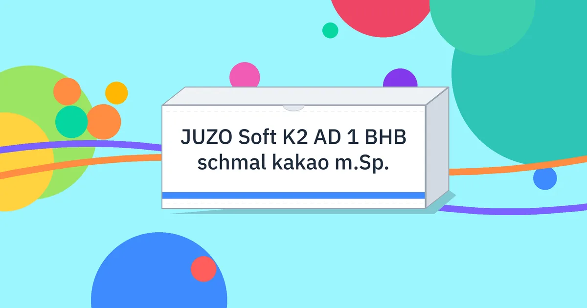 Symbolbild: Packung mit der Aufschrift JUZO Soft K2 AD 1 BHB schmal kakao m.Sp. (PZN 15465377) – Verfügbarkeit und Bezug in Apotheken in Frankfurt am Main
