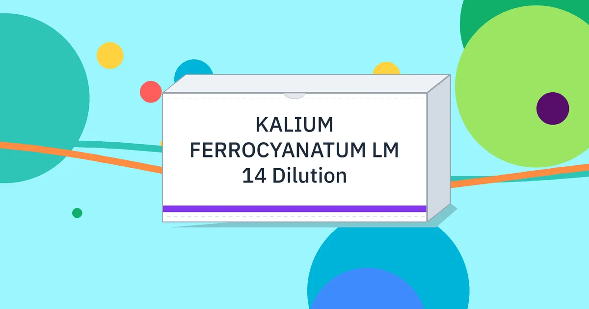 Symbolbild: Packung mit der Aufschrift KALIUM FERROCYANATUM LM 14 Dilution (PZN 12921047) – Verfügbarkeit und Bezug in Apotheken in Frankfurt am Main