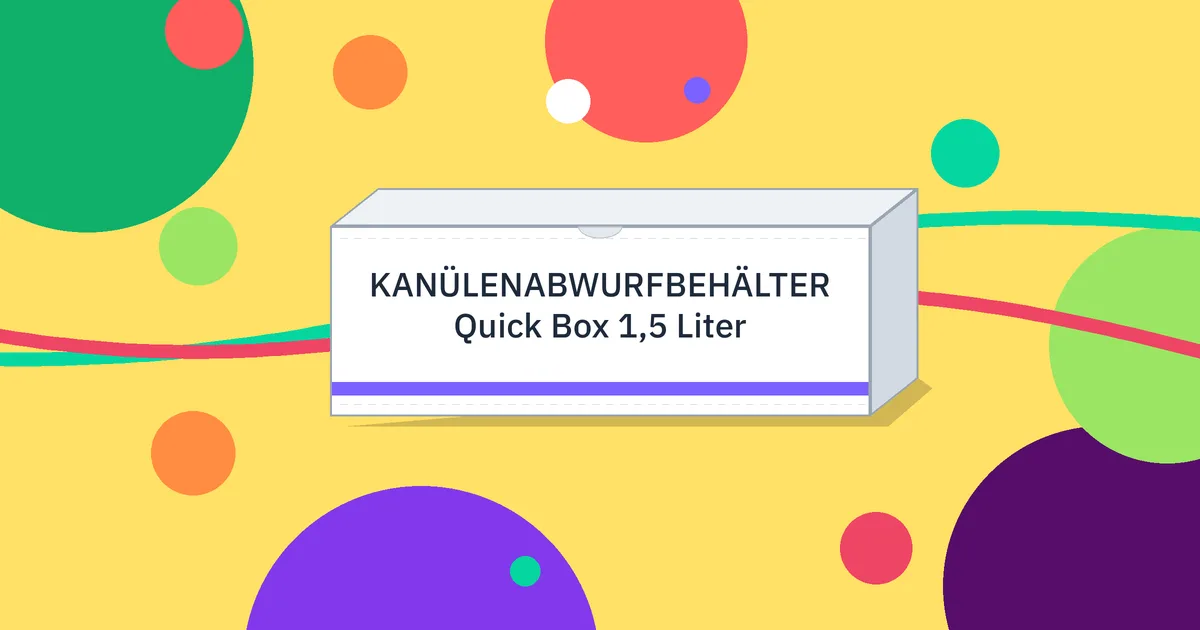 Symbolbild: Packung mit der Aufschrift KANÜLENABWURFBEHÄLTER Quick Box 1,5 Liter (PZN 08909715) – Verfügbarkeit und Bezug in Apotheken in Frankfurt am Main