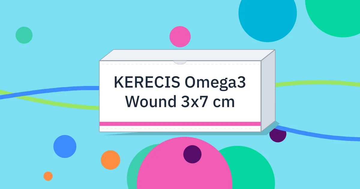 Symbolbild: Packung mit der Aufschrift KERECIS Omega3 Wound 3x7 cm (PZN 18811331) – Verfügbarkeit und Bezug in Apotheken in Frankfurt am Main
