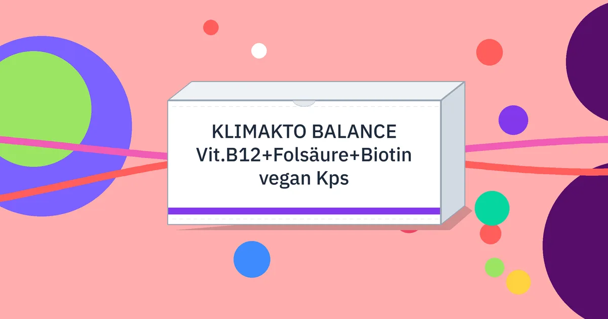 Symbolbild: Packung mit der Aufschrift KLIMAKTO BALANCE Vit.B12+Folsäure+Biotin vegan Kps (PZN 18257277) – Verfügbarkeit und Bezug in Apotheken in Frankfurt am Main