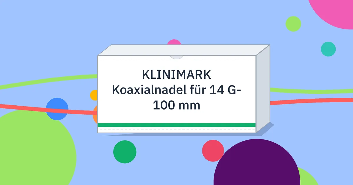 Symbolbild: Packung mit der Aufschrift KLINIMARK Koaxialnadel für 14 G-100 mm (PZN 09208618) – Verfügbarkeit und Bezug in Apotheken in Frankfurt am Main