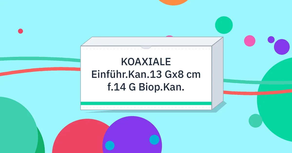 Symbolbild: Packung mit der Aufschrift KOAXIALE Einführ.Kan.13 Gx8 cm f.14 G Biop.Kan. (PZN 06903654) – Verfügbarkeit und Bezug in Apotheken in Frankfurt am Main