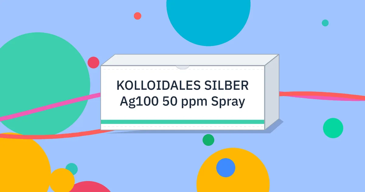Symbolbild: Packung mit der Aufschrift KOLLOIDALES SILBER Ag100 50 ppm Spray (PZN 16896777) – Verfügbarkeit und Bezug in Apotheken in Frankfurt am Main