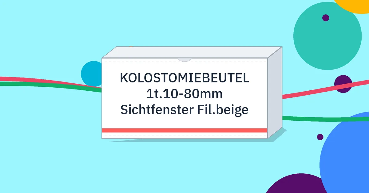 Symbolbild: Packung mit der Aufschrift KOLOSTOMIEBEUTEL 1t.10-80mm Sichtfenster Fil.beige (PZN 19296842) – Verfügbarkeit und Bezug in Apotheken in Frankfurt am Main