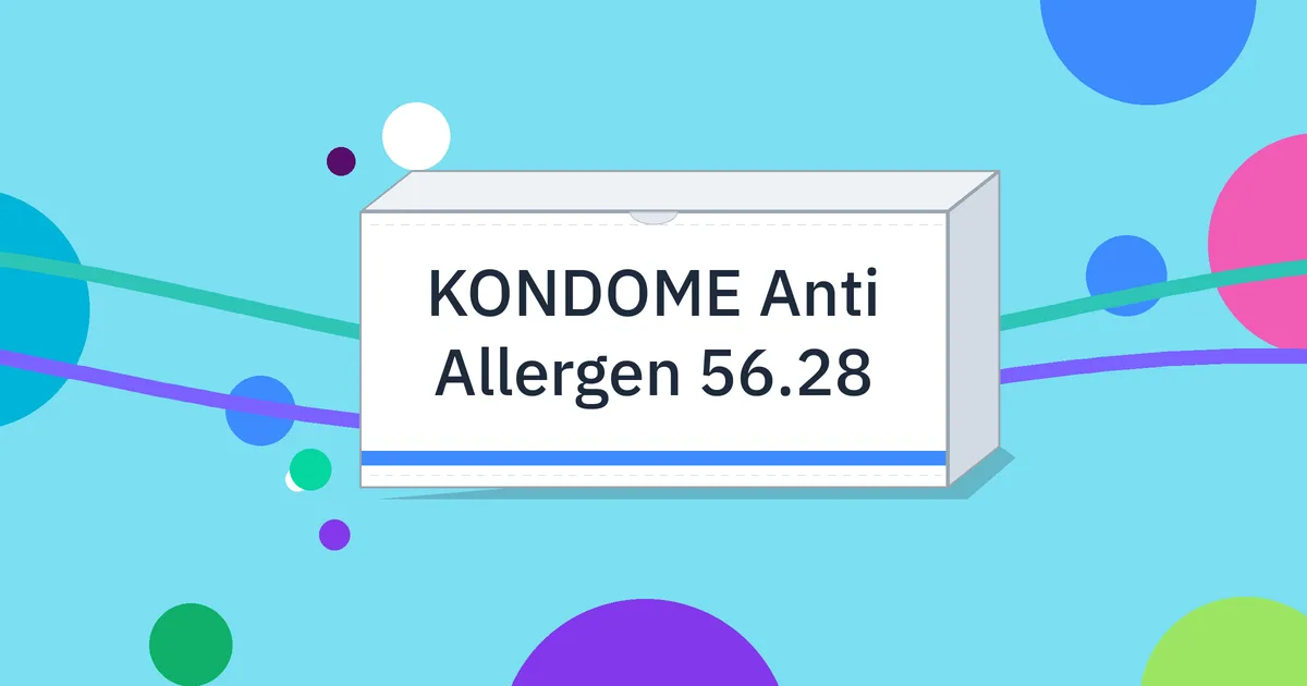 Symbolbild: Packung mit der Aufschrift KONDOME Anti Allergen 56.28 (PZN 00590444) – Verfügbarkeit und Bezug in Apotheken in Frankfurt am Main