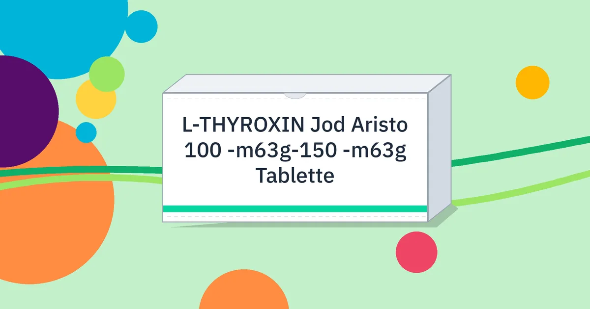 Symbolbild: Packung mit der Aufschrift L-THYROXIN Jod Aristo 100 -m63g-150 -m63g Tablette (PZN 03419490) – Verfügbarkeit und Bezug in Apotheken in Frankfurt am Main