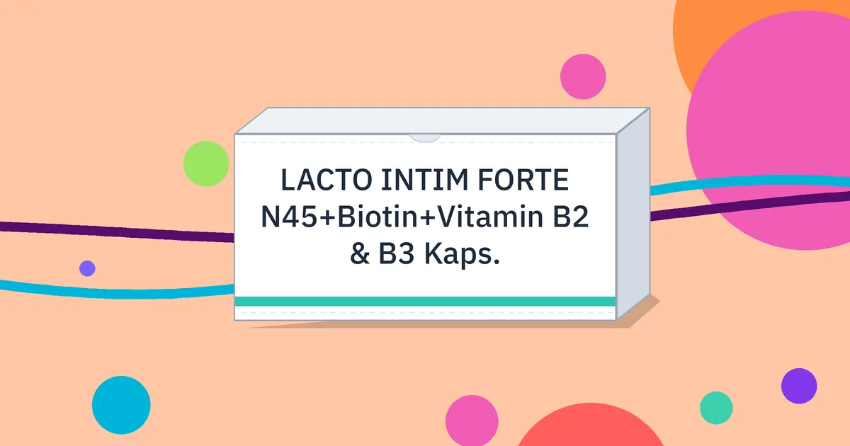 Symbolbild: Packung mit der Aufschrift LACTO INTIM FORTE N45+Biotin+Vitamin B2 & B3 Kaps. (PZN 19862282) – Verfügbarkeit und Bezug in Apotheken in Frankfurt am Main