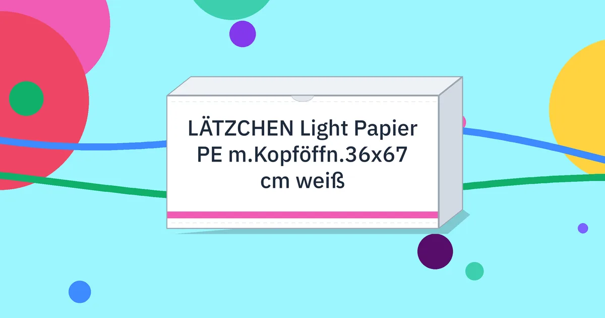 Symbolbild: Packung mit der Aufschrift LÄTZCHEN Light Papier PE m.Kopföffn.36x67 cm weiß (PZN 20607709) – Verfügbarkeit und Bezug in Apotheken in Frankfurt am Main