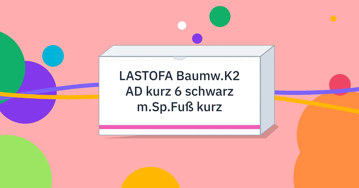Symbolbild: Packung mit der Aufschrift LASTOFA Baumw.K2 AD kurz 6 schwarz m.Sp.Fuß kurz (PZN 01945642) – Verfügbarkeit und Bezug in Apotheken in Frankfurt am Main