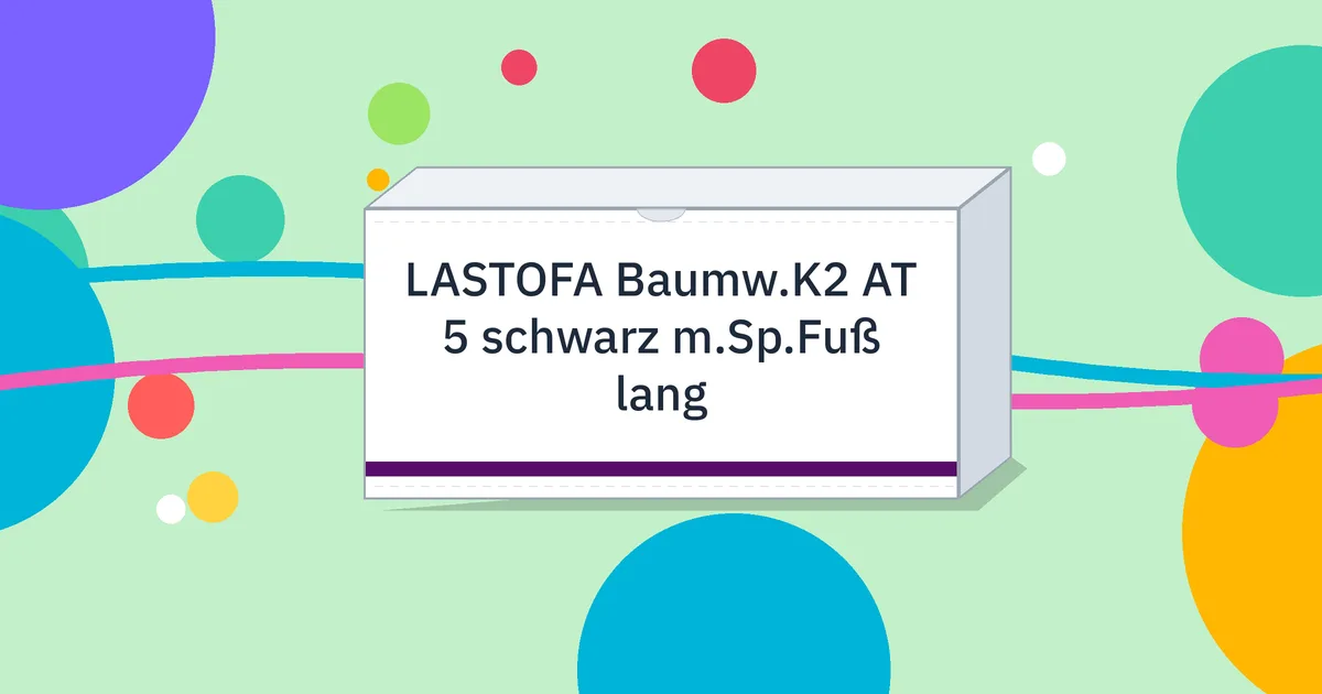 Symbolbild: Packung mit der Aufschrift LASTOFA Baumw.K2 AT 5 schwarz m.Sp.Fuß lang (PZN 01950330) – Verfügbarkeit und Bezug in Apotheken in Frankfurt am Main