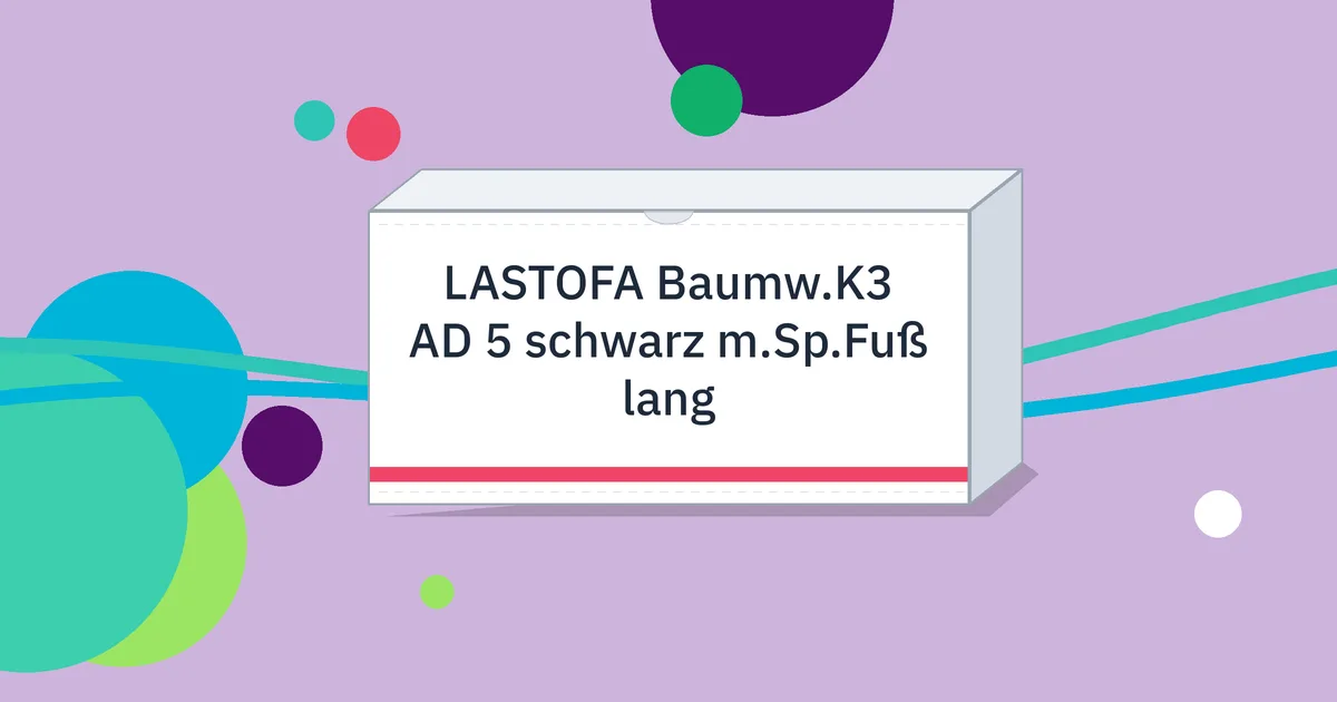 Symbolbild: Packung mit der Aufschrift LASTOFA Baumw.K3 AD 5 schwarz m.Sp.Fuß lang (PZN 01952381) – Verfügbarkeit und Bezug in Apotheken in Frankfurt am Main