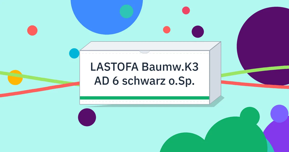 Symbolbild: Packung mit der Aufschrift LASTOFA Baumw.K3 AD 6 schwarz o.Sp. (PZN 01953073) – Verfügbarkeit und Bezug in Apotheken in Frankfurt am Main
