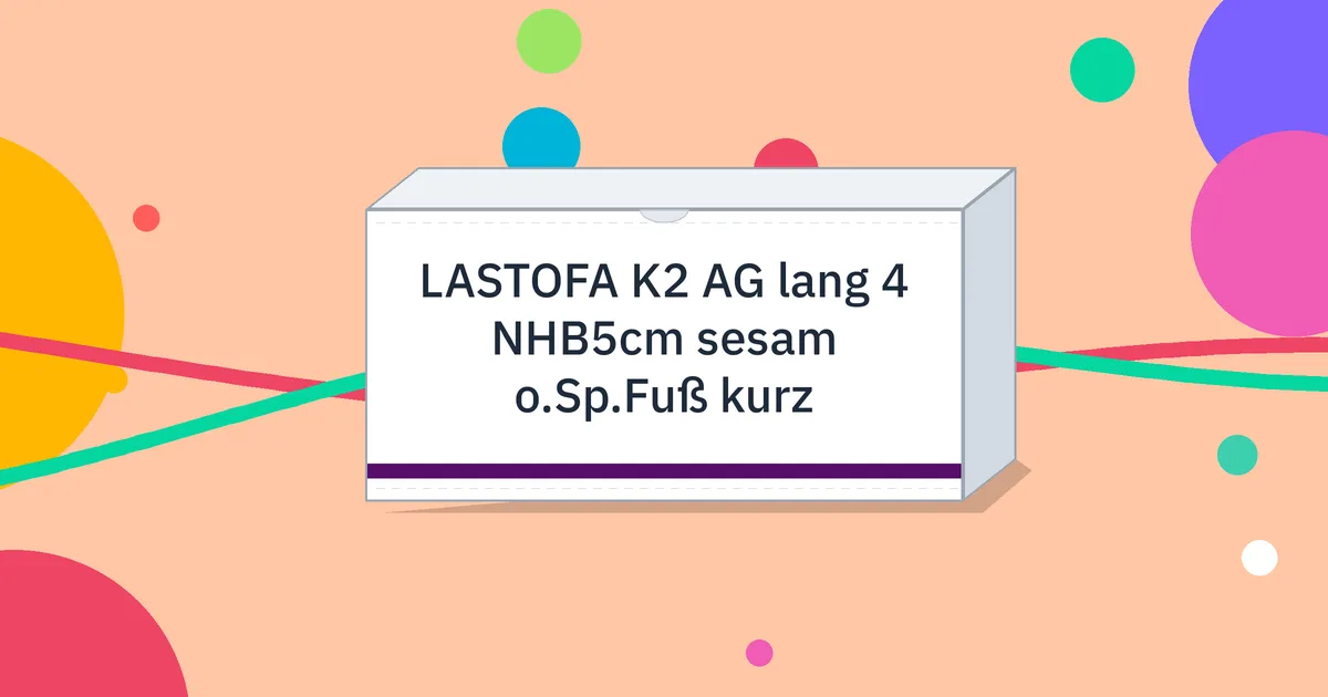 Symbolbild: Packung mit der Aufschrift LASTOFA K2 AG lang 4 NHB5cm sesam o.Sp.Fuß kurz (PZN 13805604) – Verfügbarkeit und Bezug in Apotheken in Frankfurt am Main