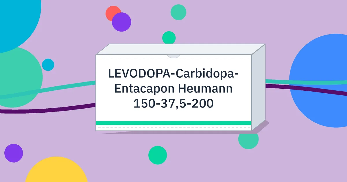 Symbolbild: Packung mit der Aufschrift LEVODOPA-Carbidopa-Entacapon Heumann 150-37,5-200 (PZN 17148965) – Verfügbarkeit und Bezug in Apotheken in Frankfurt am Main