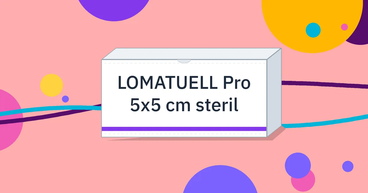 Symbolbild: Packung mit der Aufschrift LOMATUELL Pro 5x5 cm steril (PZN 15998926) – Verfügbarkeit und Bezug in Apotheken in Frankfurt am Main
