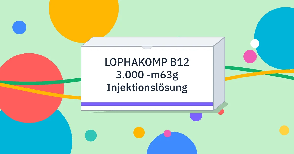 Symbolbild: Packung mit der Aufschrift LOPHAKOMP B12 3.000 -m63g Injektionslösung (PZN 04777292) – Verfügbarkeit und Bezug in Apotheken in Frankfurt am Main