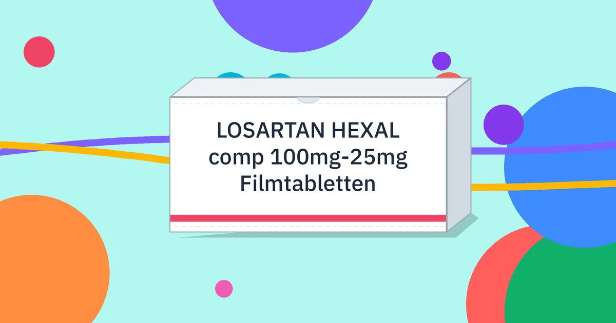 Symbolbild: Packung mit der Aufschrift LOSARTAN HEXAL comp 100mg-25mg Filmtabletten (PZN 03349393) – Verfügbarkeit und Bezug in Apotheken in Frankfurt am Main