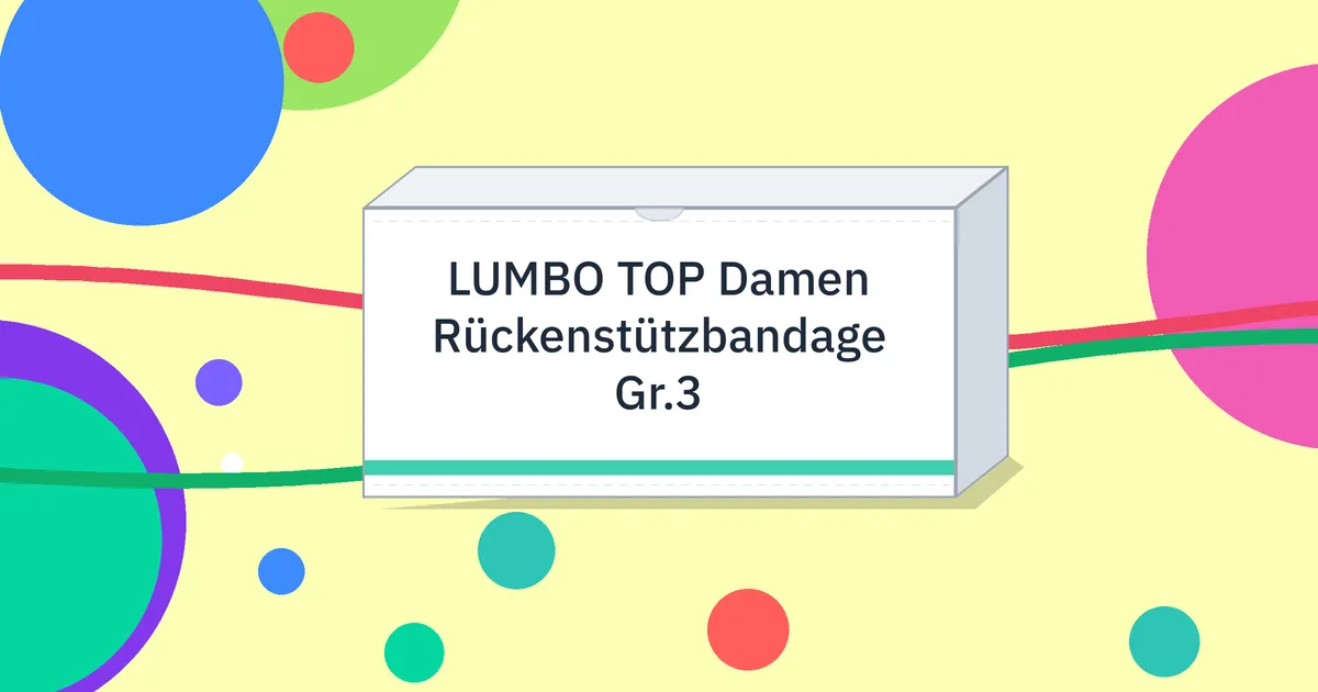 Symbolbild: Packung mit der Aufschrift LUMBO TOP Damen Rückenstützbandage Gr.3 (PZN 05045409) – Verfügbarkeit und Bezug in Apotheken in Frankfurt am Main